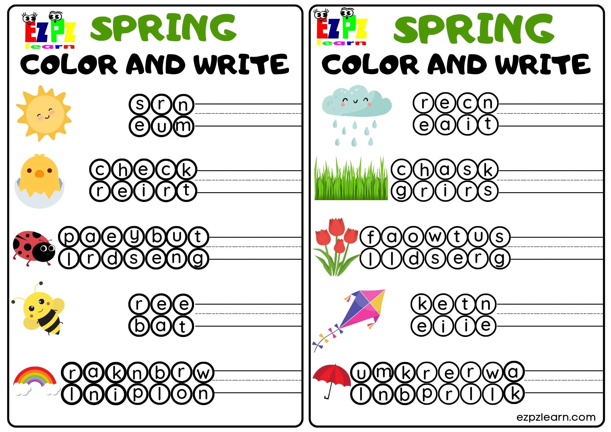Color and Write Spring Season PDF Download - Ezpzlearn.com